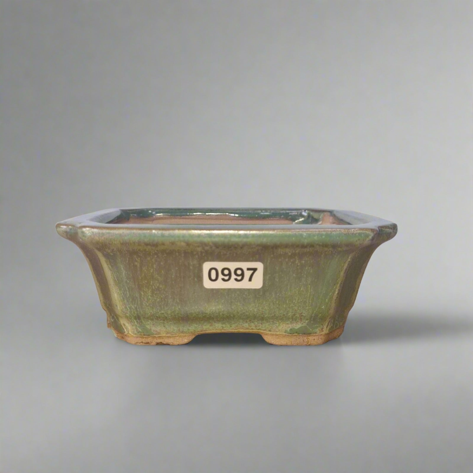 12cm Glazed Bonsai Pot | Rectangle | 12cm x 10cm x 4cm | Green ...