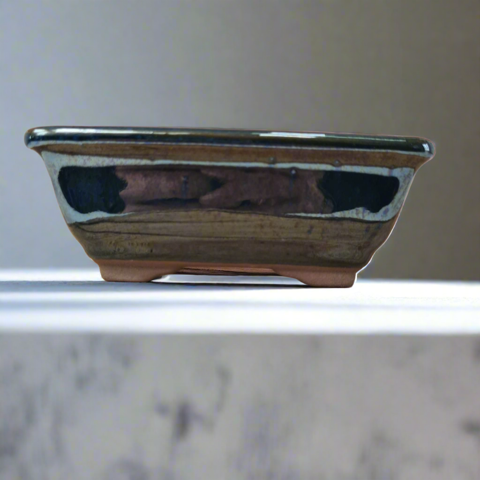 13cm Glazed Bonsai Pot | Rectangle | 13cm x 10cm x 5cm | Blue ...