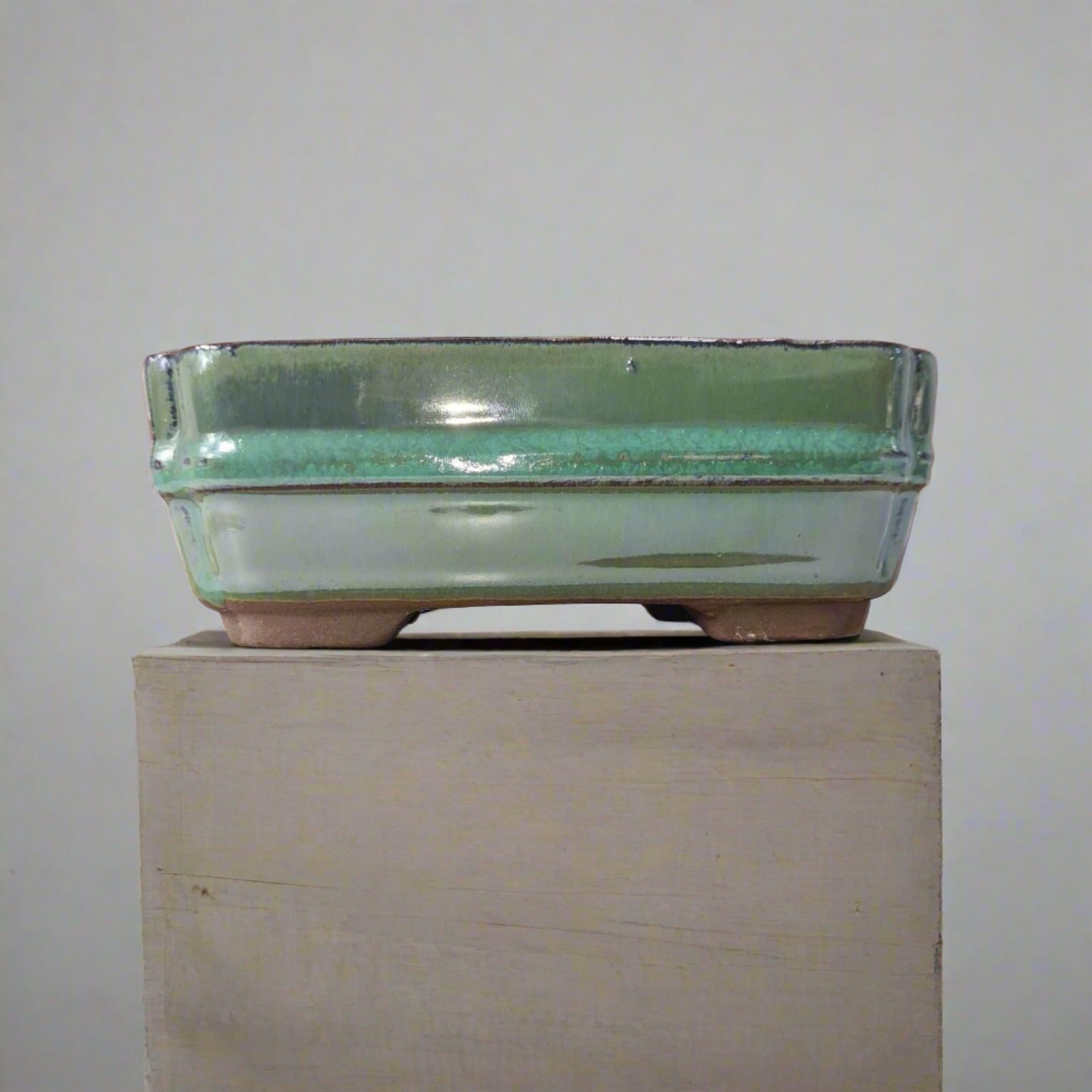 16cm Glazed Bonsai Pot | Rectangle | 16cm x 13cm x 4cm | Green ...
