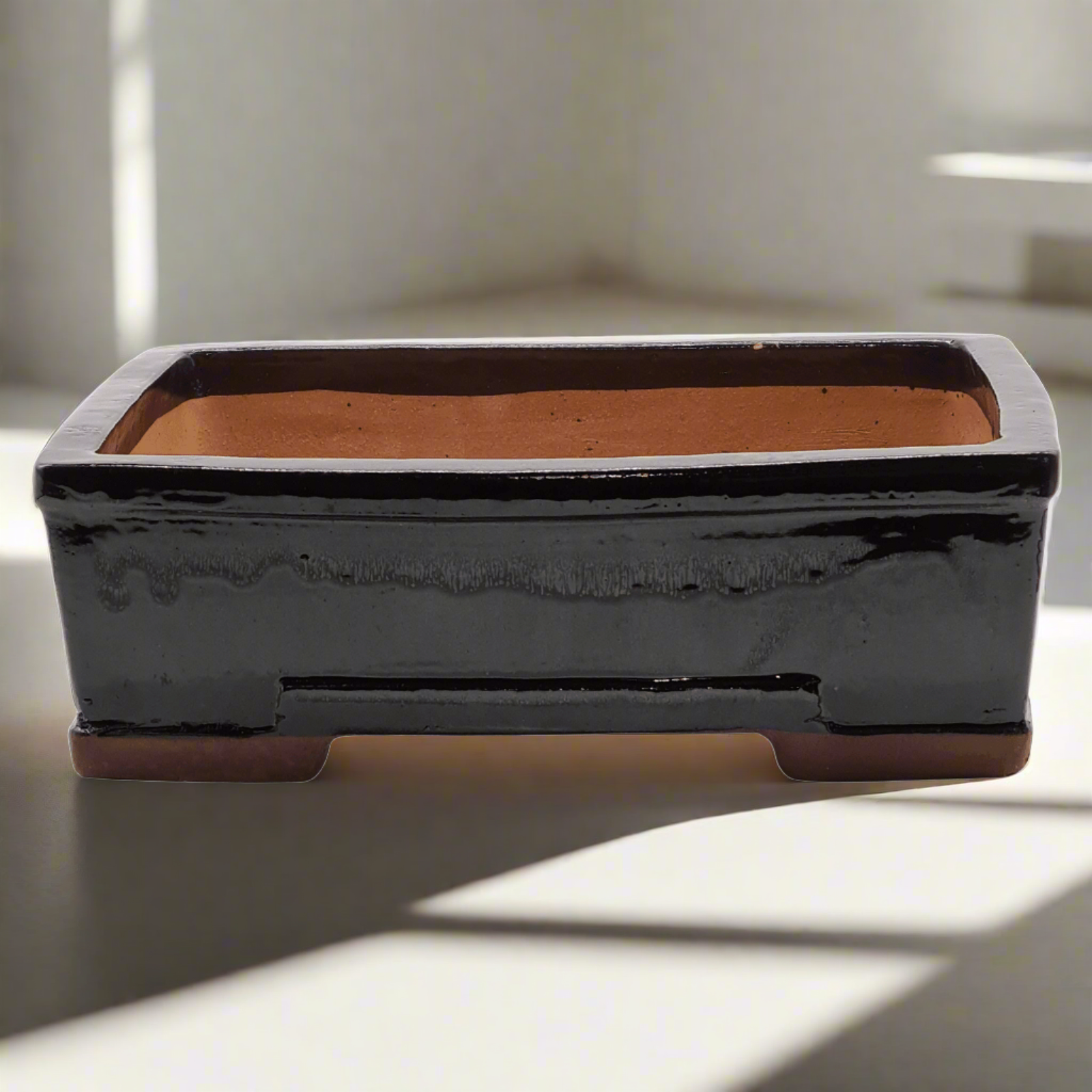 31cm Glazed Bonsai Pot | Rectangle | 31cm x 25cm x 10cm | Black ...
