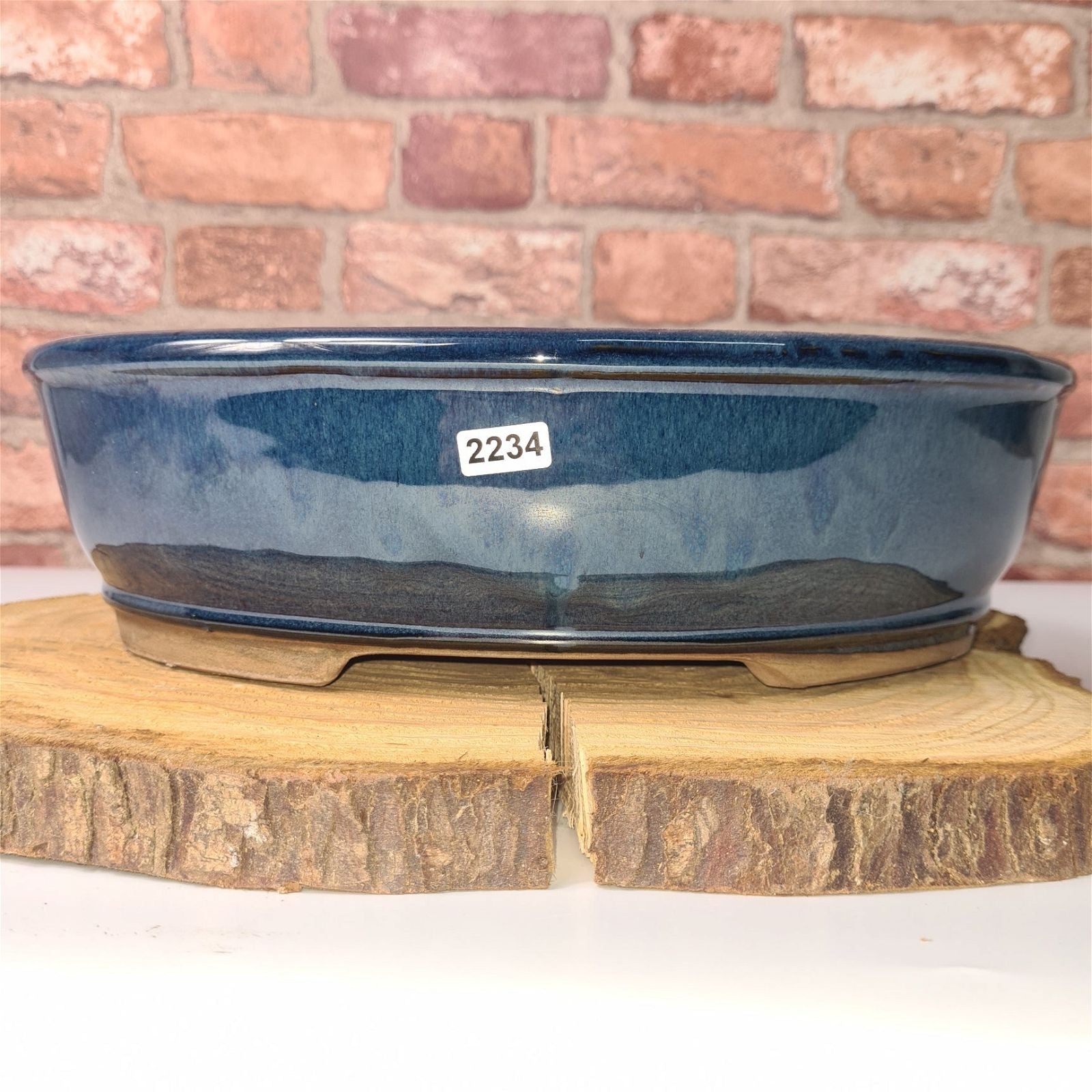 32cm Glazed Bonsai Pot | Oval | 32cm x 25cm x 9cm | Blue – Yorkshire Bonsai